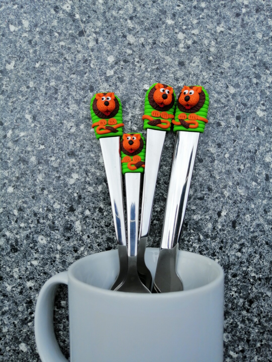 Lion Cutlery Covered With Polymer Clay FIMO. Spoon, Fork, Teaspoon ...