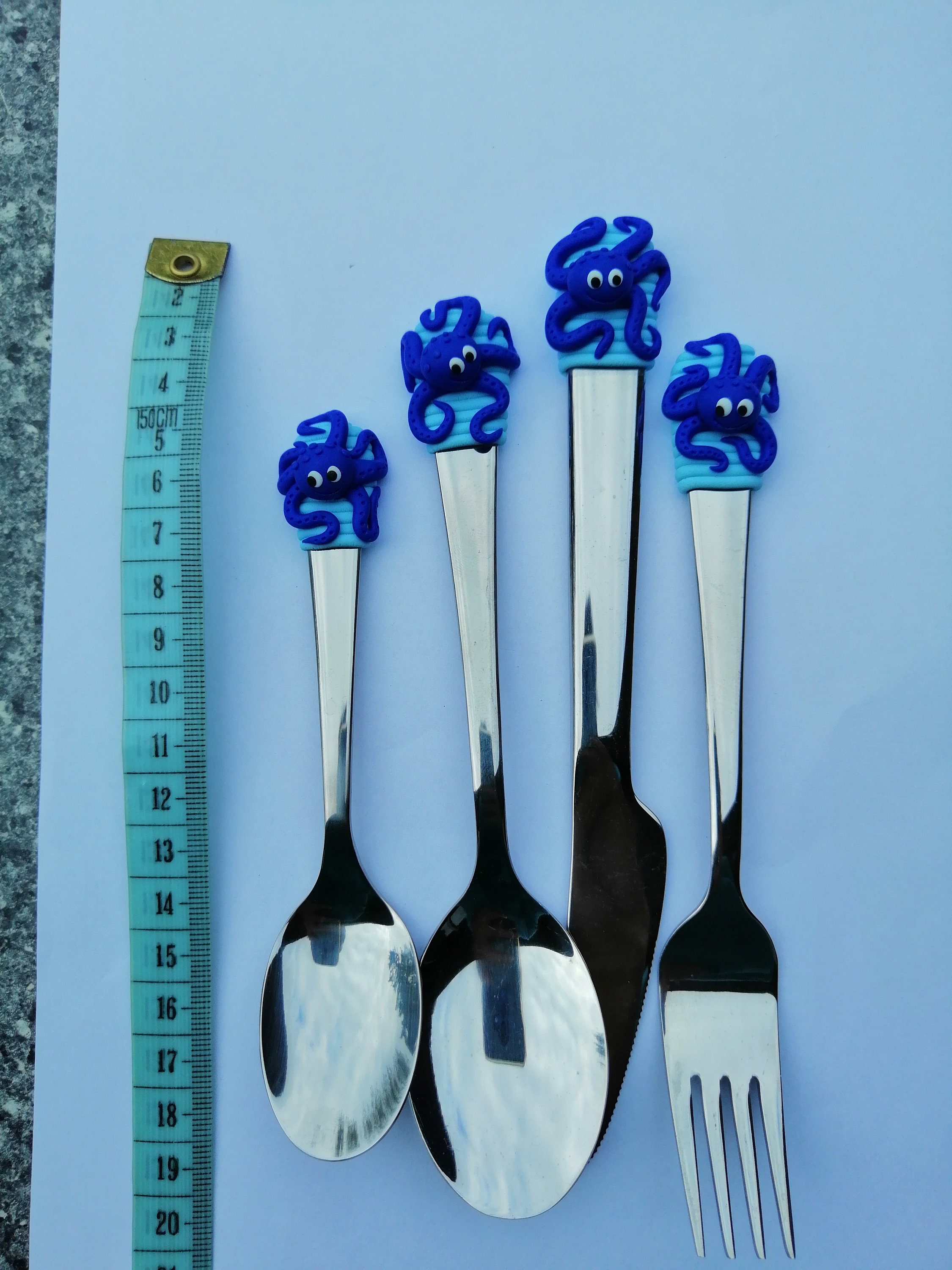 Octopus Cutlery Covered With Polymer Clay FIMO. Spoon, Fork, Teaspoon ...