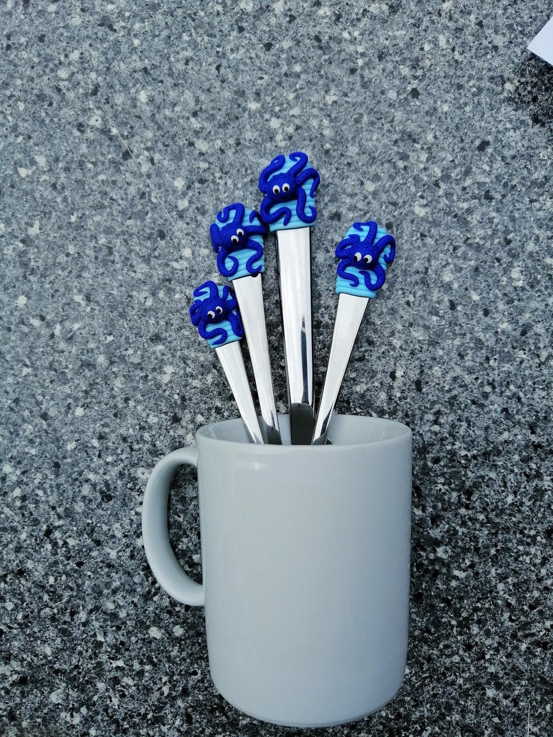 Octopus Cutlery Covered With Polymer Clay FIMO. Spoon, Fork, Teaspoon ...