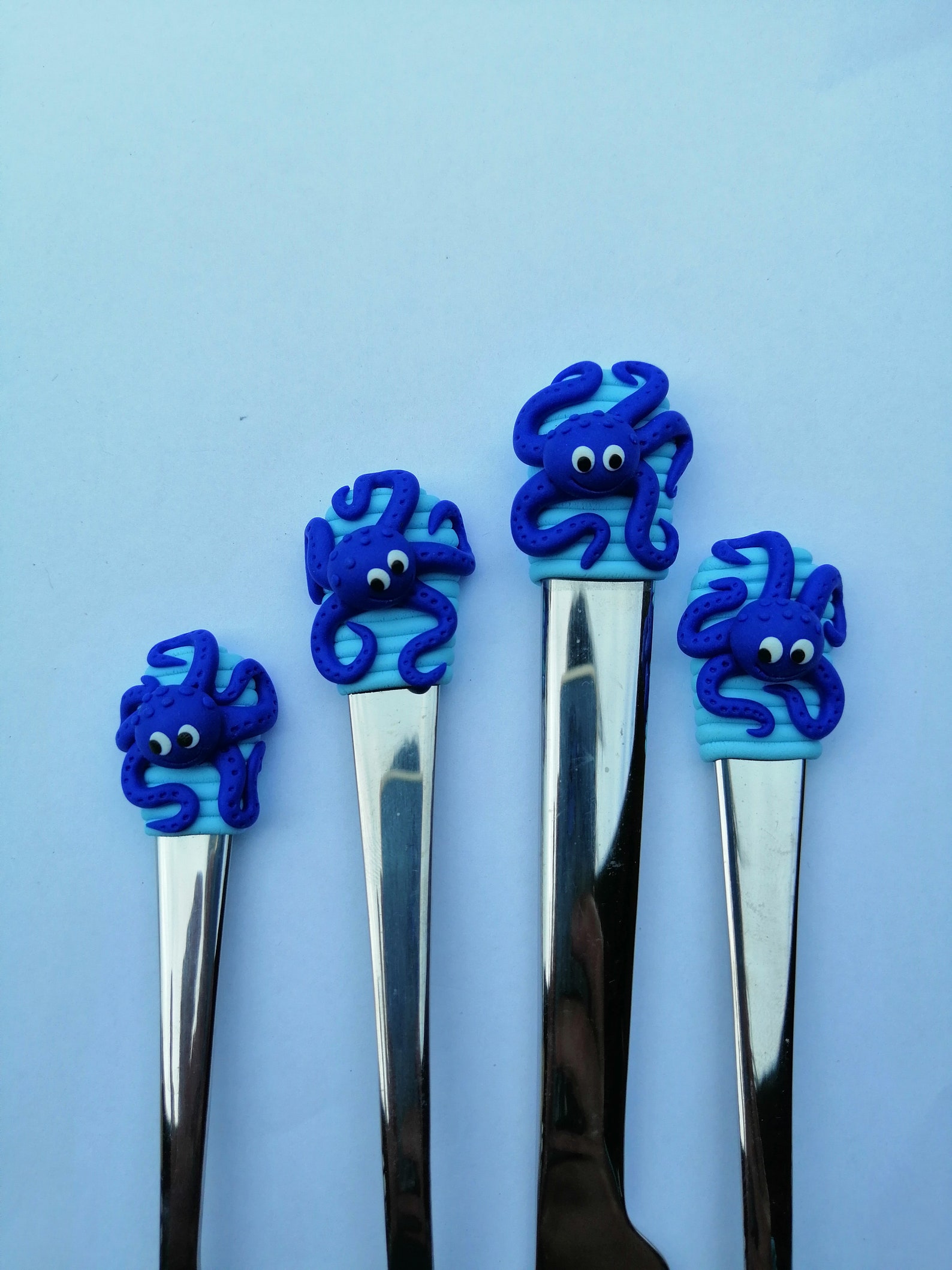 Octopus Cutlery Covered With Polymer Clay FIMO. Spoon, Fork, Teaspoon ...