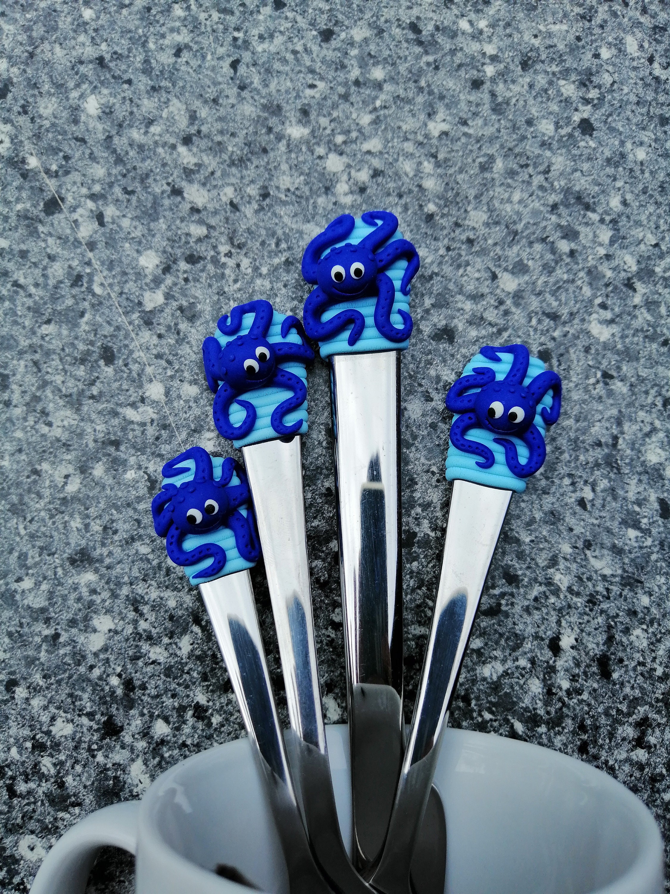 Octopus Cutlery Covered With Polymer Clay FIMO. Spoon, Fork, Teaspoon ...