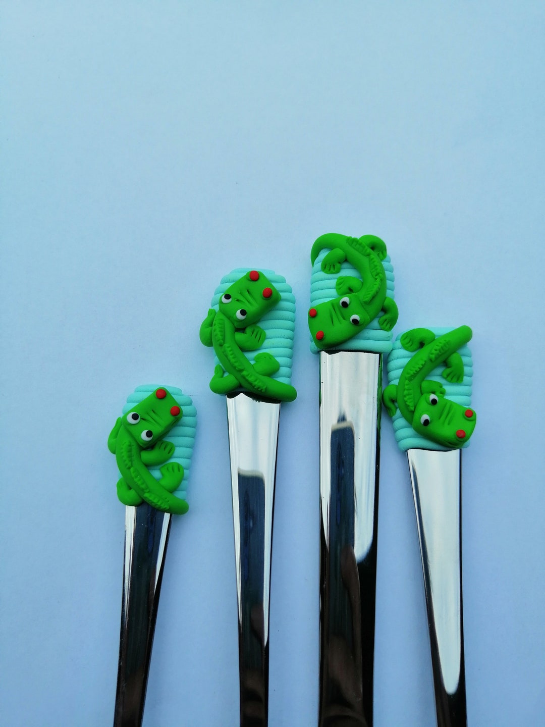 Crocodile Cutlery Covered With Polymer Clay FIMO. Spoon, Fork, Teaspoon ...