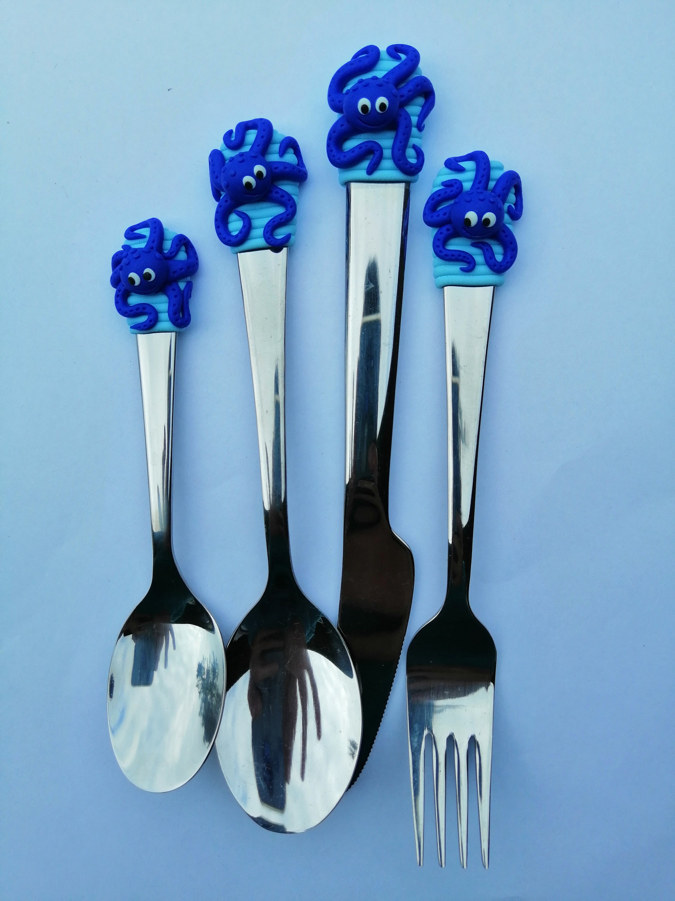 Octopus Cutlery Covered With Polymer Clay FIMO. Spoon, Fork, Teaspoon ...