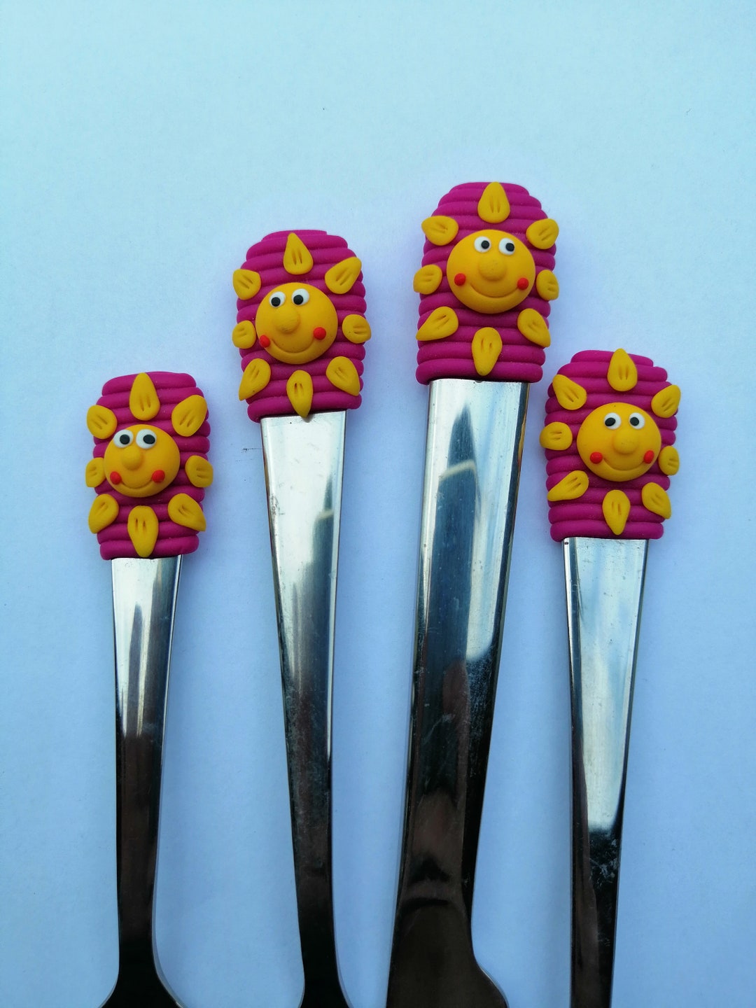 Sunshine Cutlery Covered With Polymer Clay FIMO. Spoon, Fork, Teaspoon ...