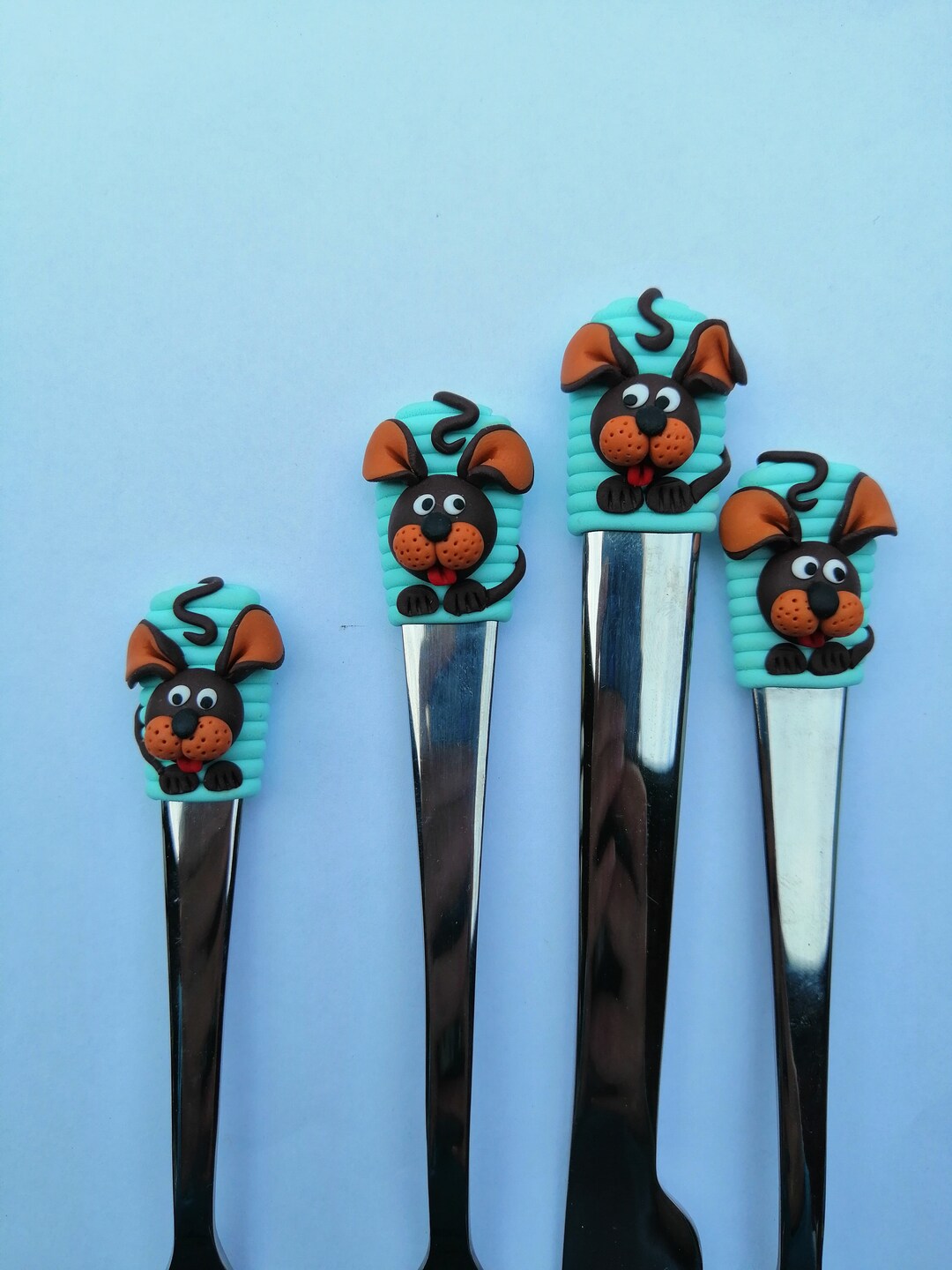 Dog Cutlery Covered With Polymer Clay FIMO. Spoon, Fork, Teaspoon ...
