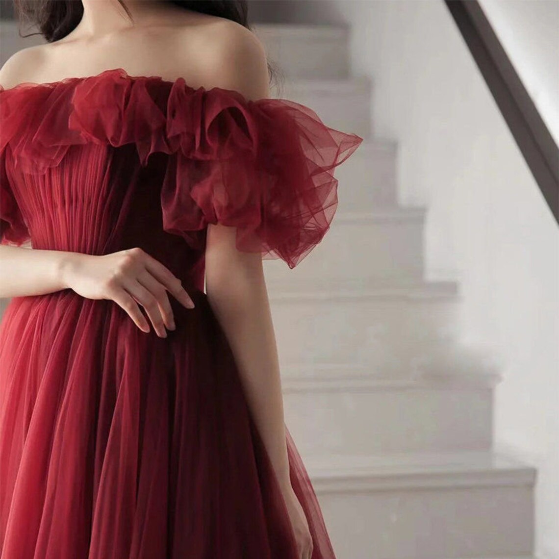 Red Prom Gown Dress Red Mesh Long Dress Red Tulle Dress - Etsy