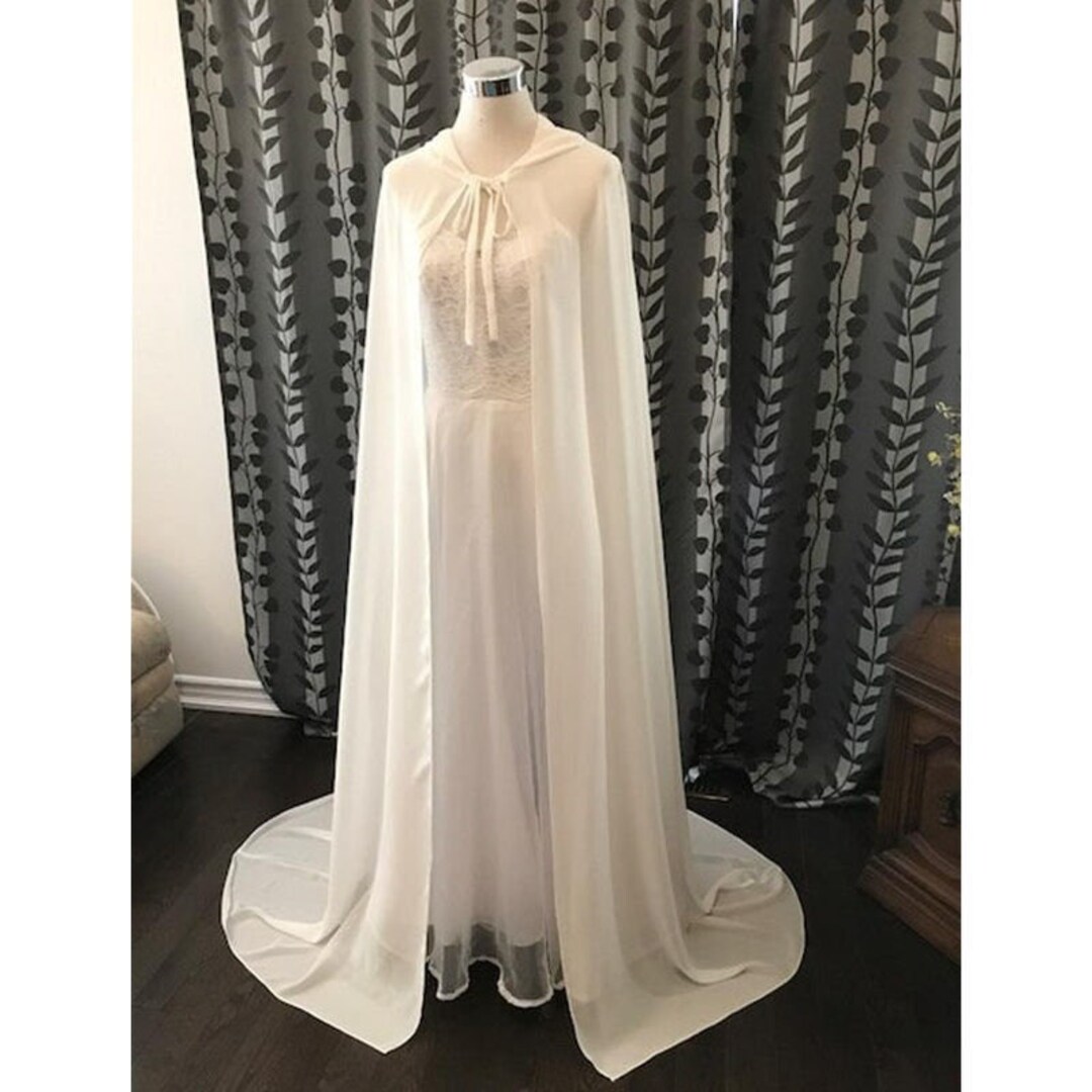 White Chiffon Long Hooded Cape Cloak, White Wedding Party Cape With ...