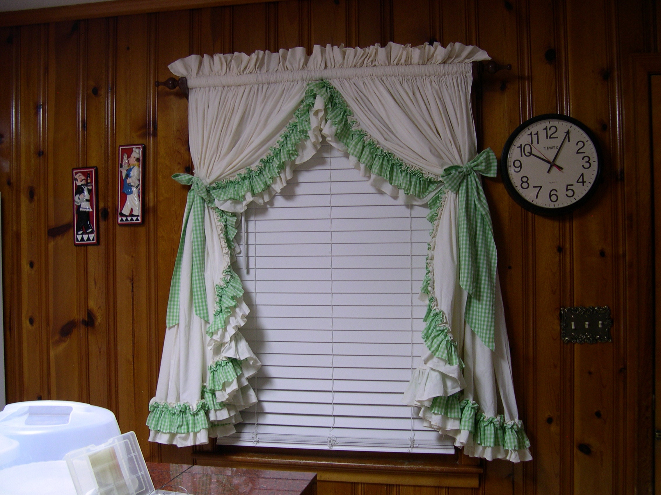 Handmade Vintage Ruffled Country Curtains in Muslin and Gingham ...