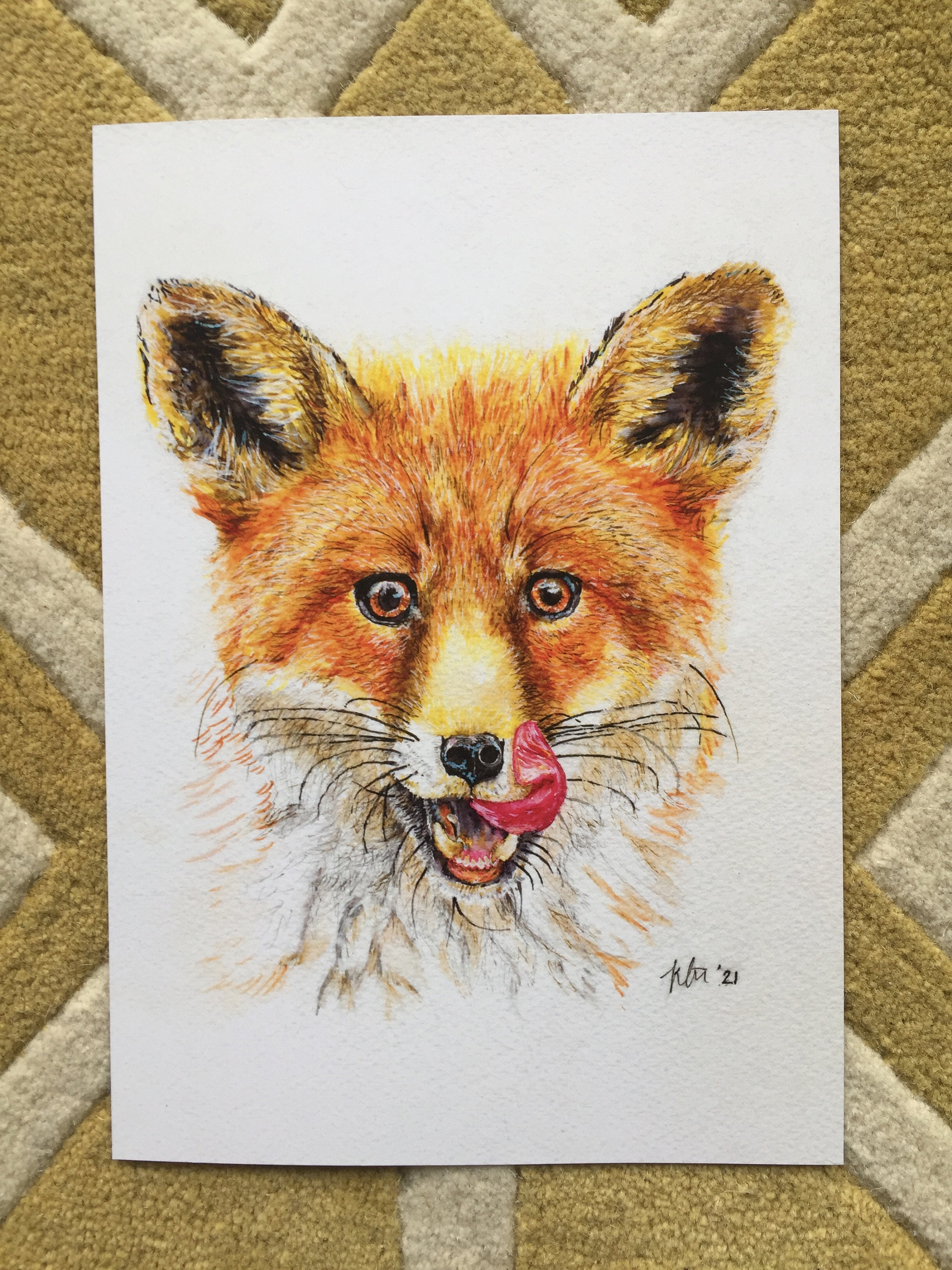 An Origonal A4 Pen and Ink Girl with Fox Drawing & Illustration Pen ...