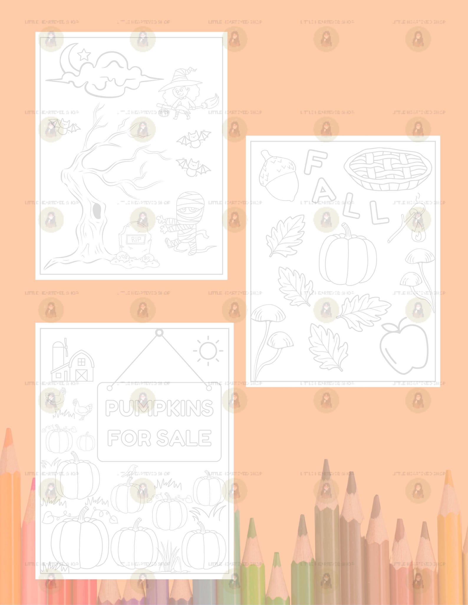 Halloween/fall Coloring Pages, Printable Instant Digital Download PDF ...