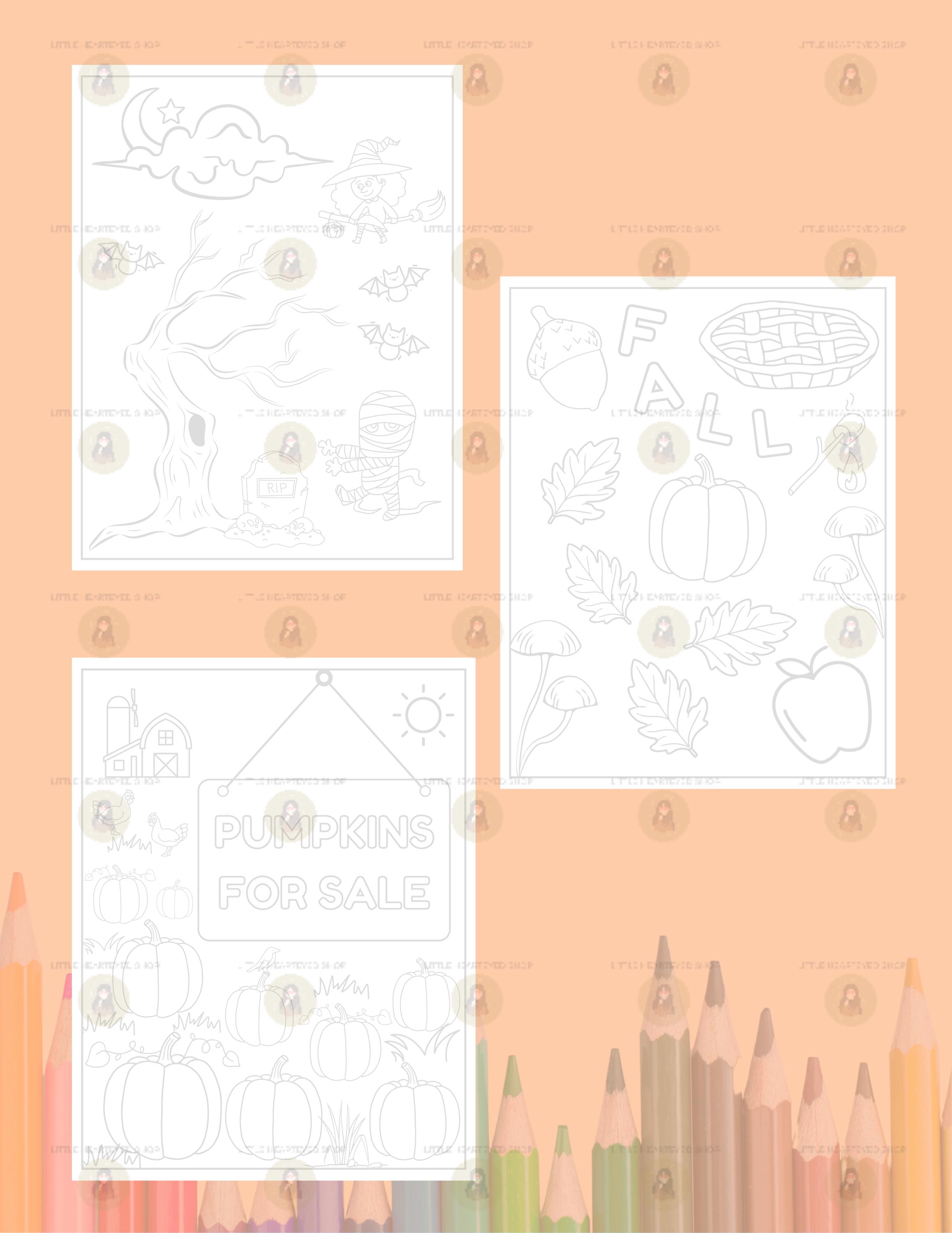 Halloween/fall Coloring Pages, Printable Instant Digital Download PDF ...
