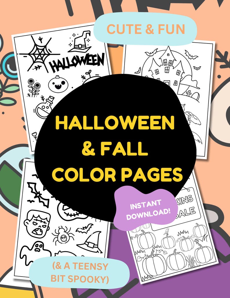 Halloween/fall Coloring Pages, Printable Instant Digital Download PDF ...