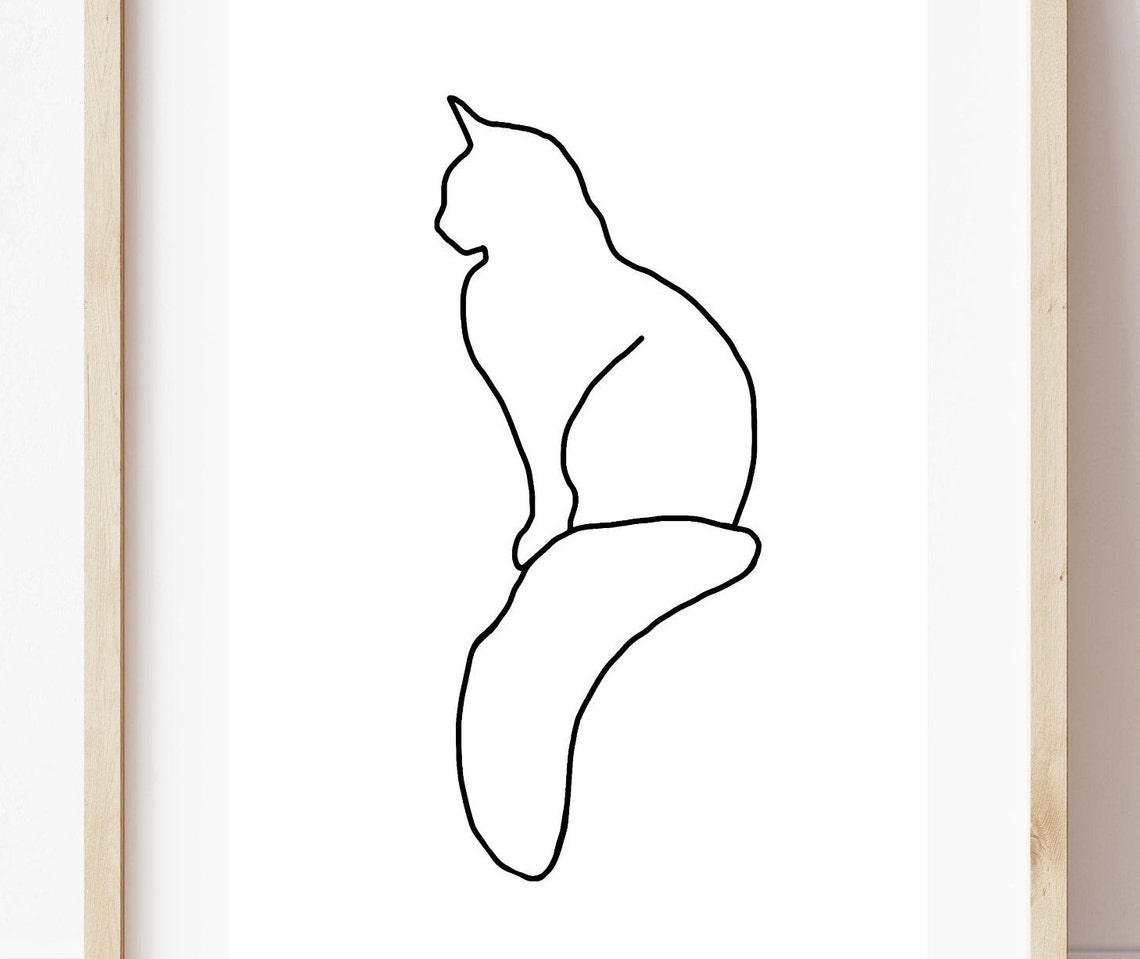 Sitting Cat Outline Print, Digital Download, Printable Art - Etsy