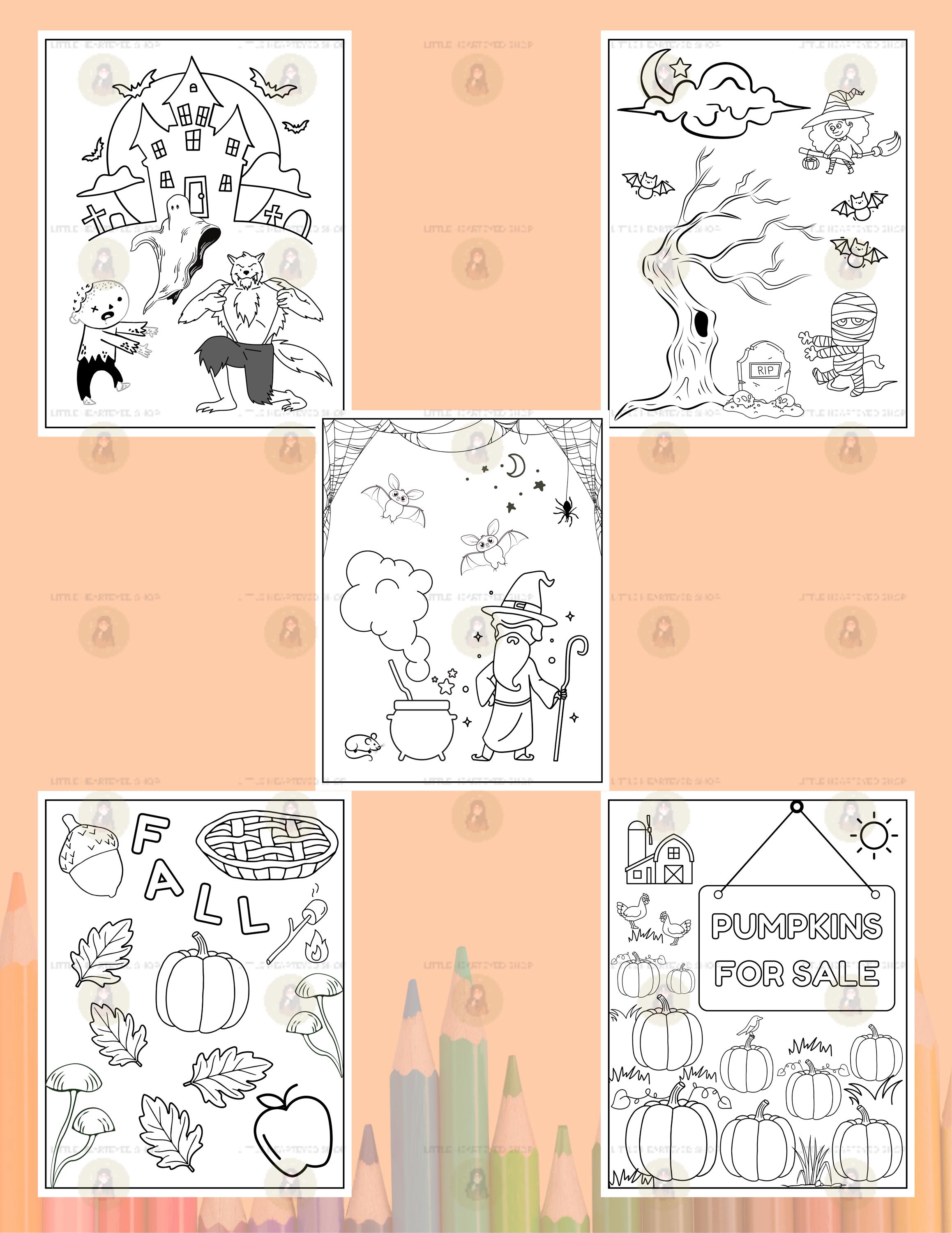 Halloween/fall Coloring Pages, Printable Instant Digital Download PDF ...