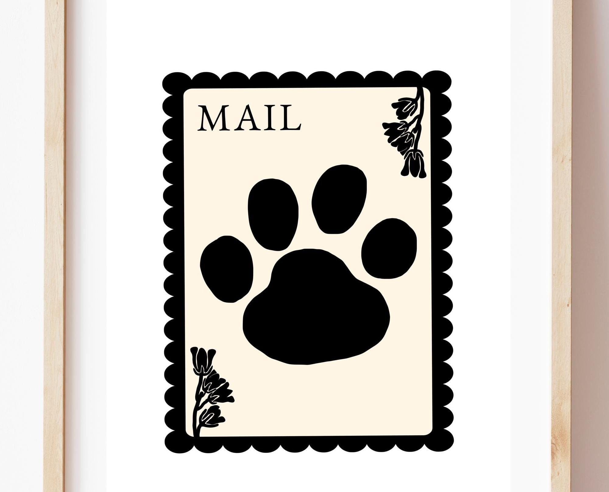 Dog Paw Print Mail Stamp, Black and Cream, Digital Download, Printable ...