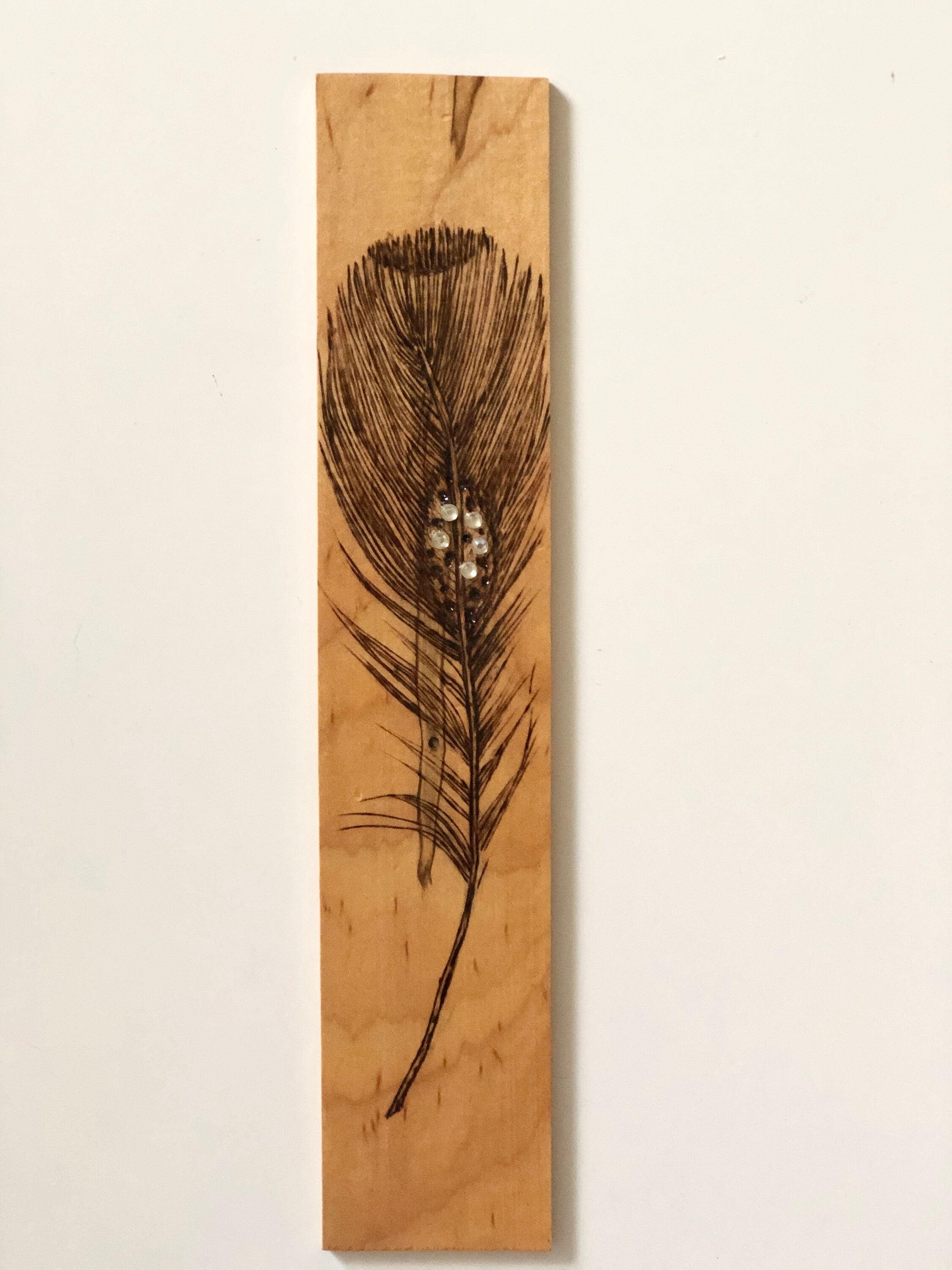 Feather Pyrography Bookmark, Hand Burned Bookmark, Wood Bookmark, One ...