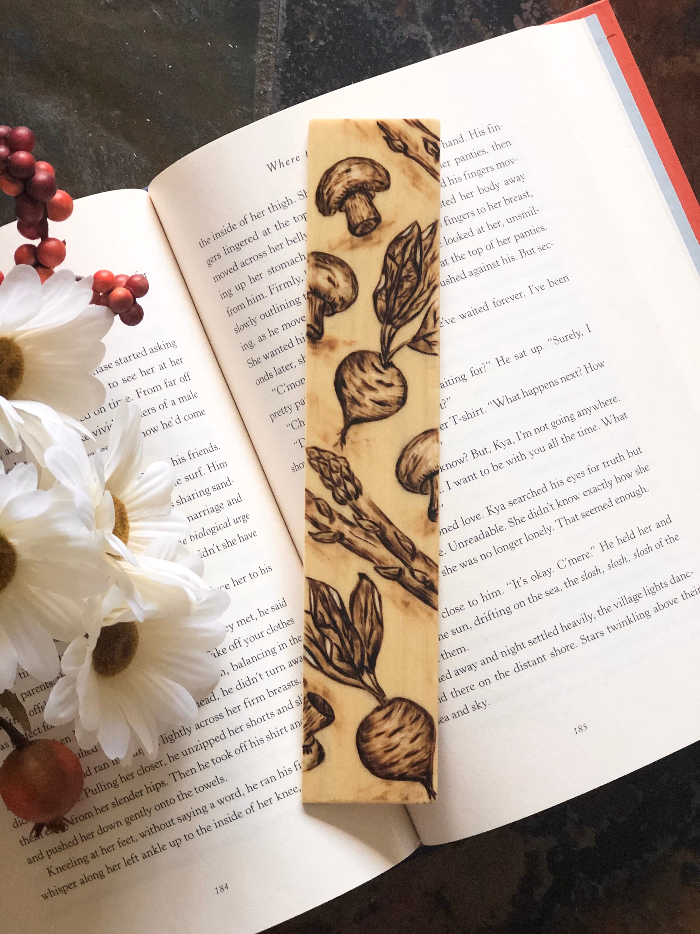 Veggie Pyrography Bookmark, Hand Burned Bookmark, Wood Bookmark ...