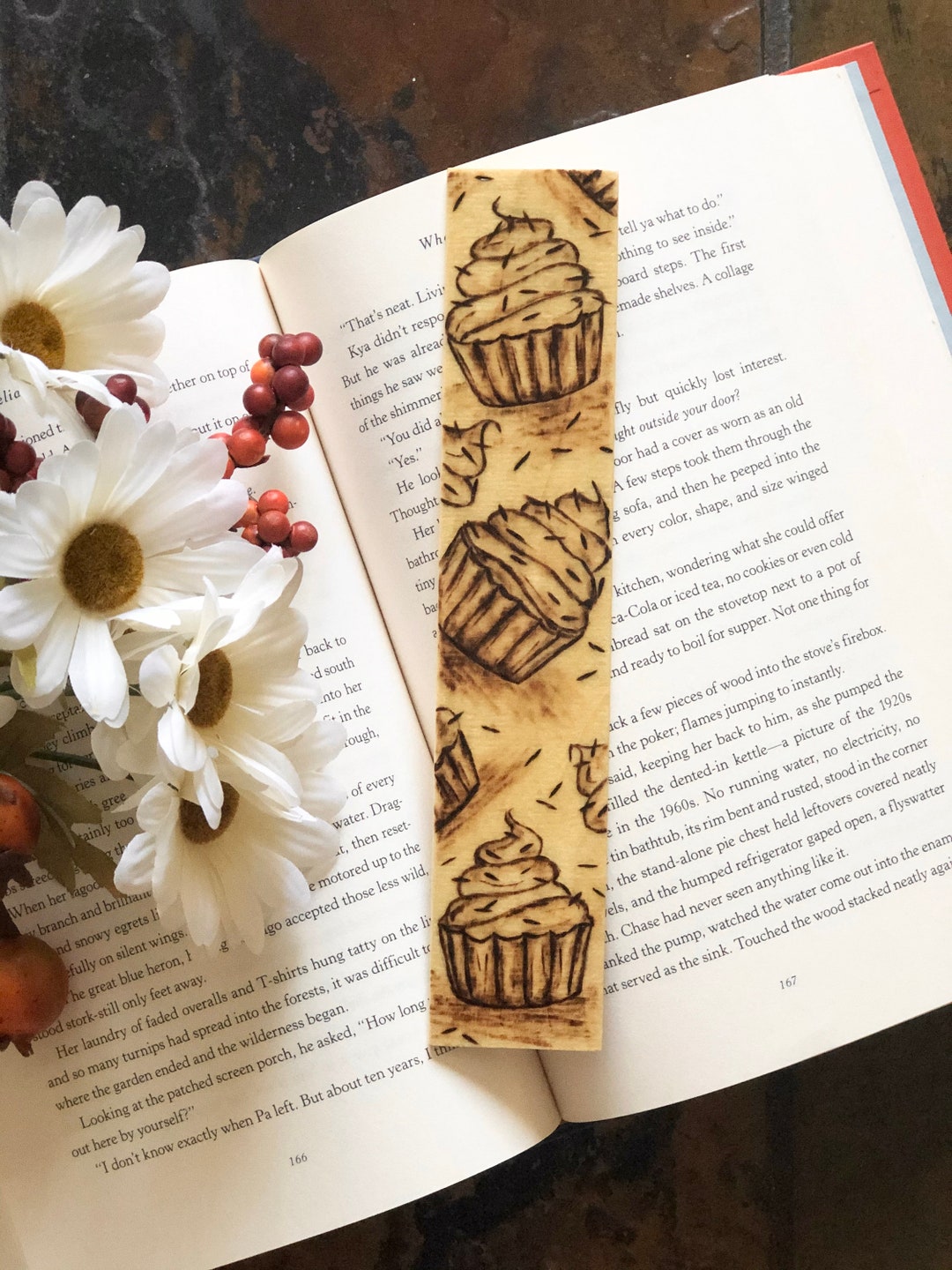 Cupcake Pyrography Bookmark, Hand Burned Bookmark, Wood Bookmark ...