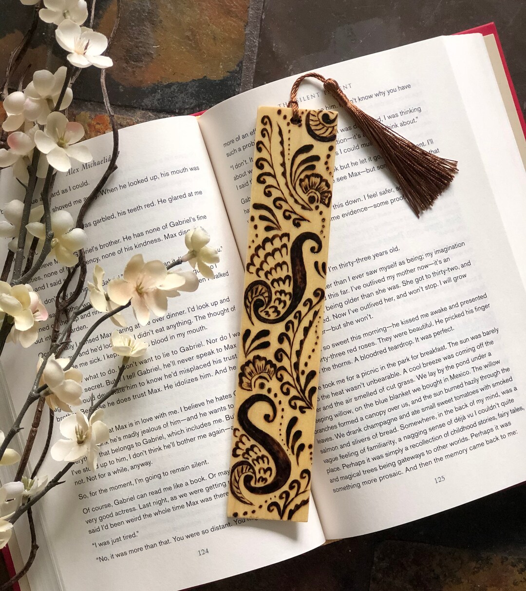 Henna Style Bookmark, Wood Burned Bookmark, Wood Bookmark, One of a ...