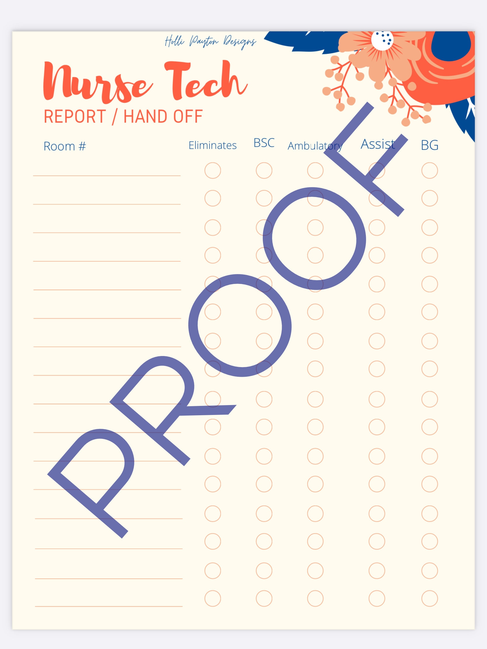 Nurse Tech Handoff Report Checklist Orange and Navy Floral Pattern PDF ...