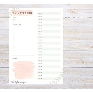 Daily Work Plan With Hourly Spaces to Keep Track of Your Day - Light ...