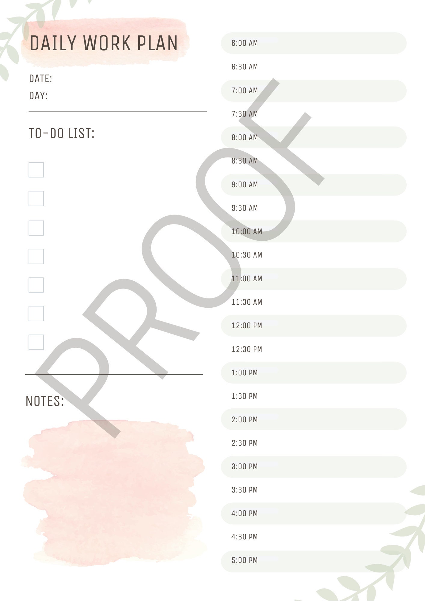 Daily Work Plan With Hourly Spaces to Keep Track of Your Day - Light ...