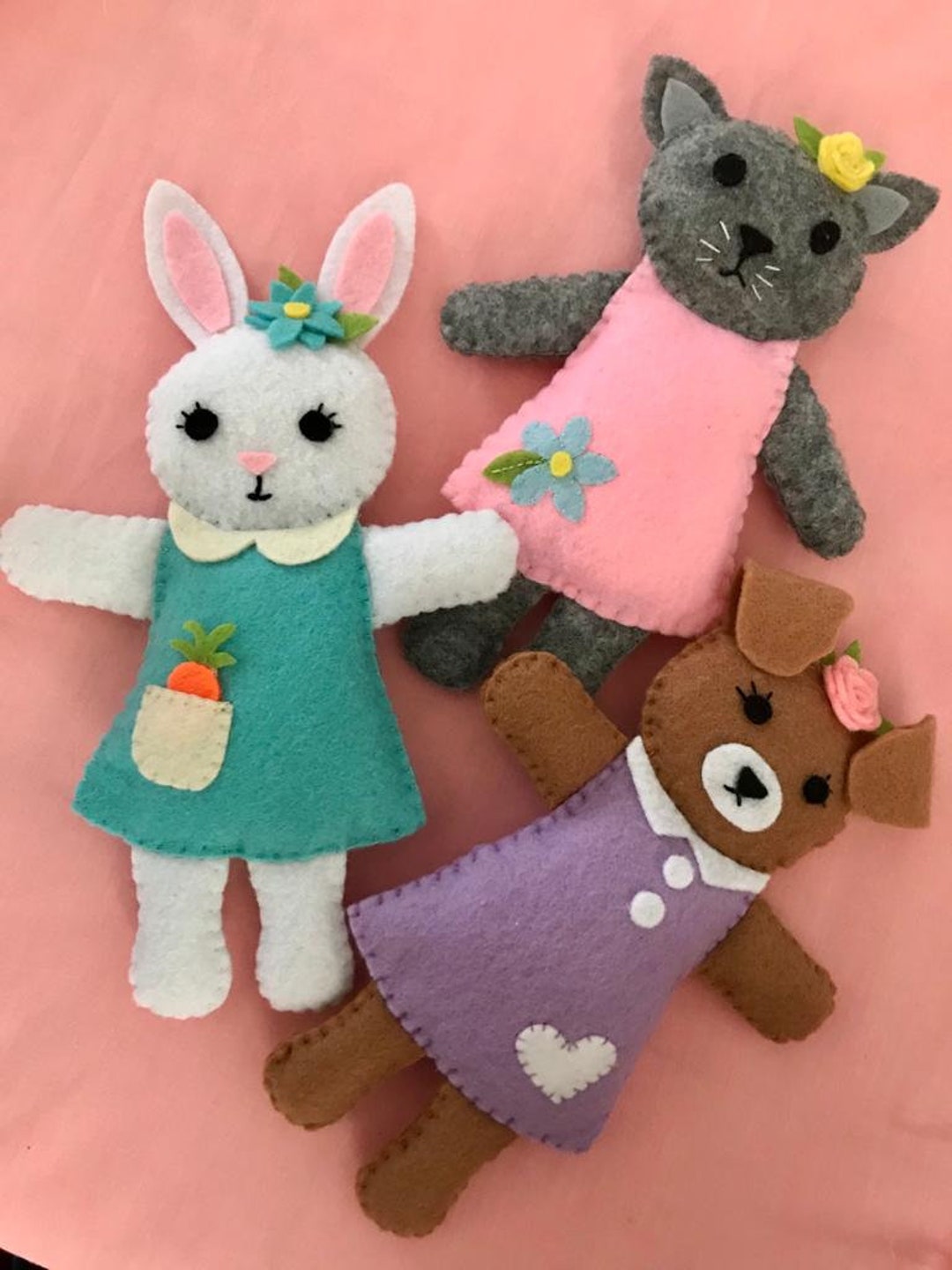 Pocket Pets PDF Pattern, Set of 3 Animals, Bunny Felt Pattern, Cat Felt ...
