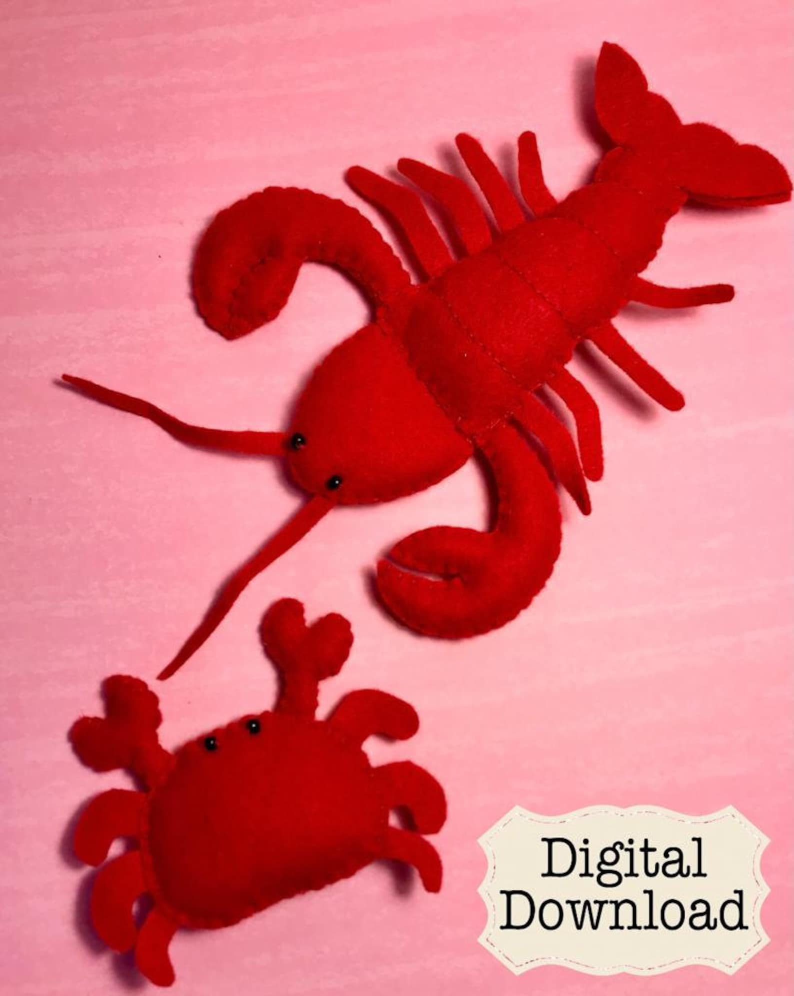 Lobster Crab Seafood Felt Pattern, PDF Seafood Felt Pattern, Felt Set ...