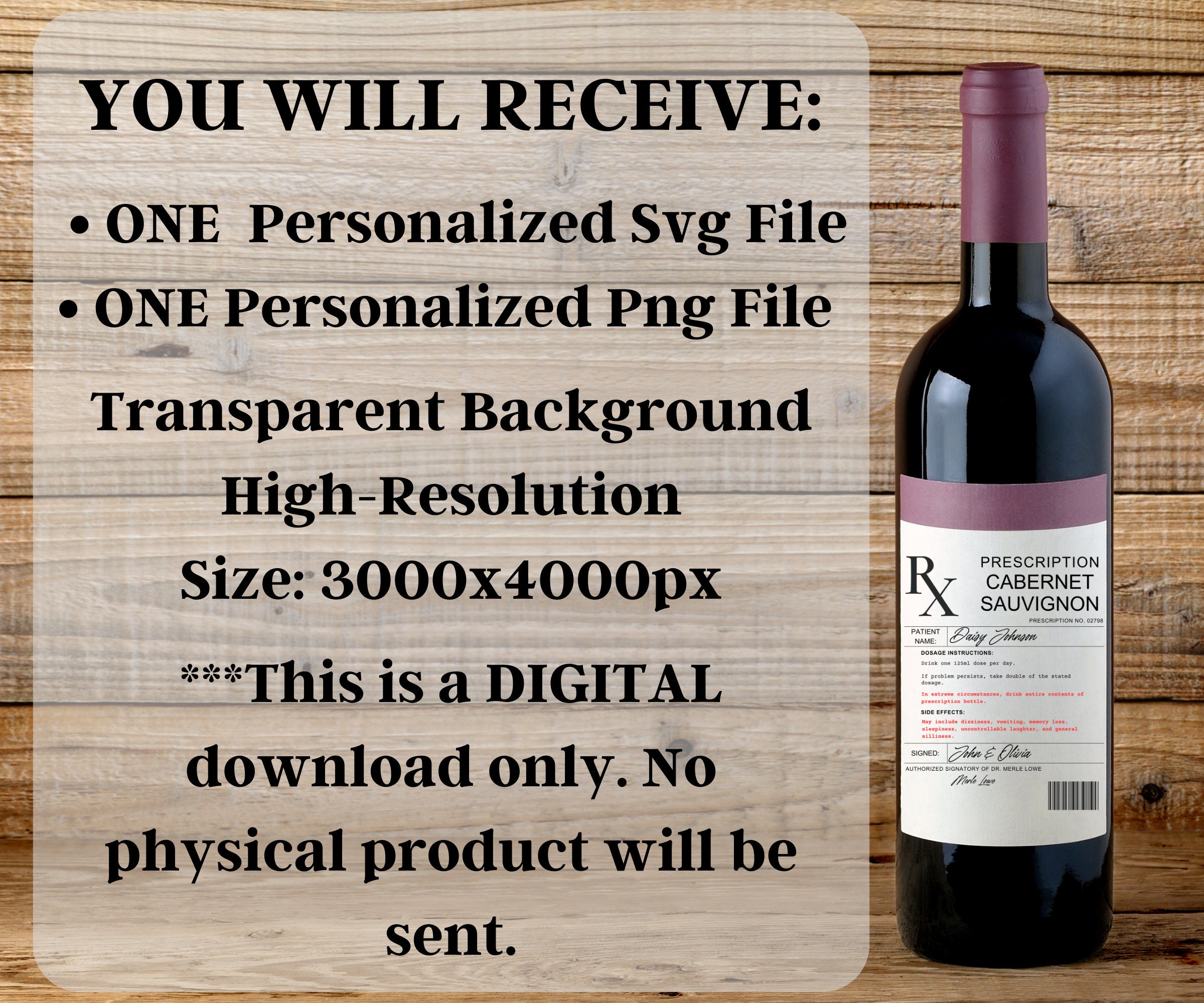 Prescription Wine Bottle Label Personalized Wine Label Svg Png Funny ...