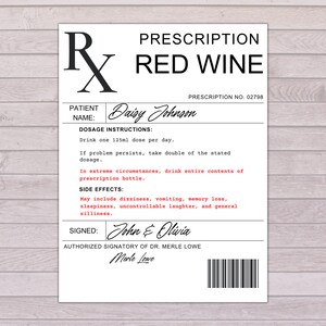 Prescription Wine Bottle Label Personalized Wine Label Svg Png Funny ...