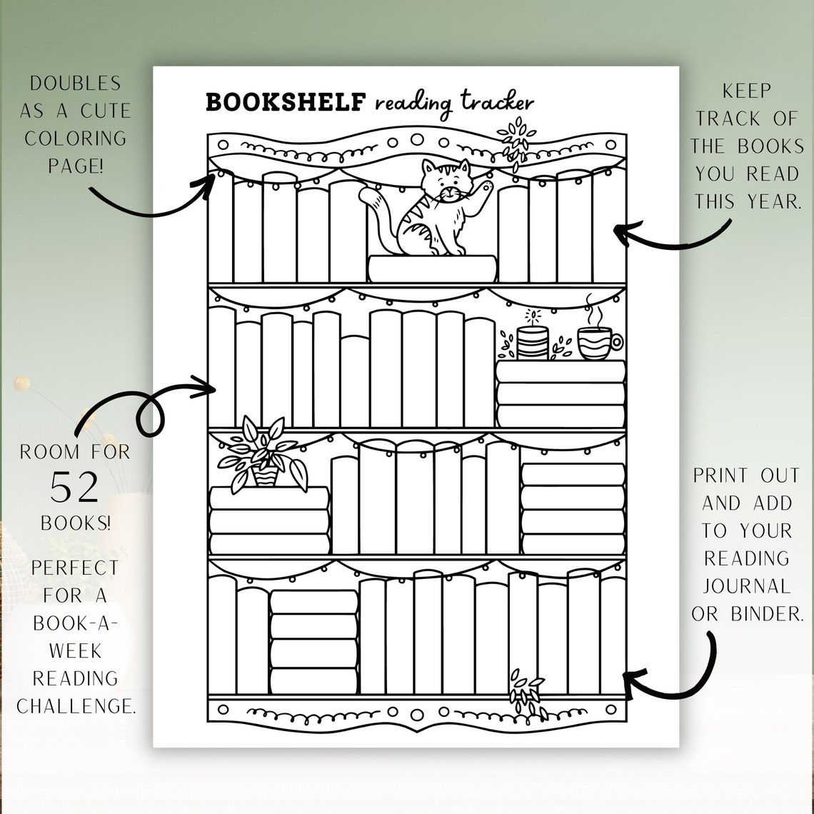 Book Tracker Printable Bookshelf Reading Tracker 52 Books - Etsy