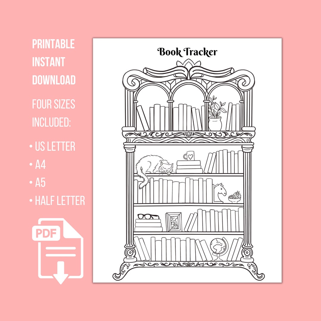 Book Tracker Printable Bookshelf Reading Tracker 75 Books Monthly ...