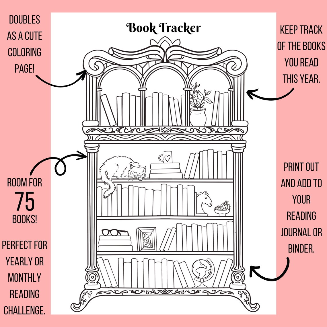 Book Tracker Printable Bookshelf Reading Tracker 75 Books Monthly ...