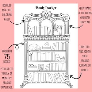 Book Tracker Printable Bookshelf Reading Tracker 75 Books Monthly ...
