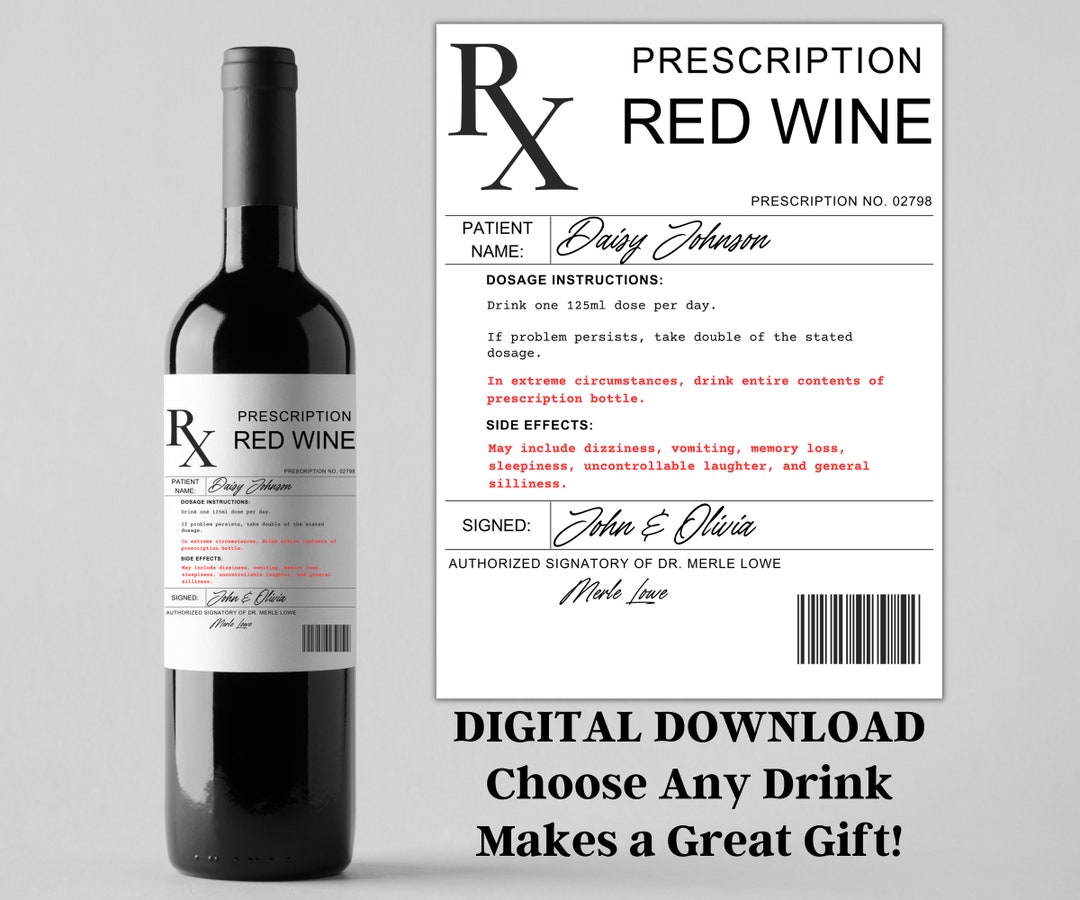 Prescription Wine Bottle Label Personalized Wine Label Svg Png Funny ...