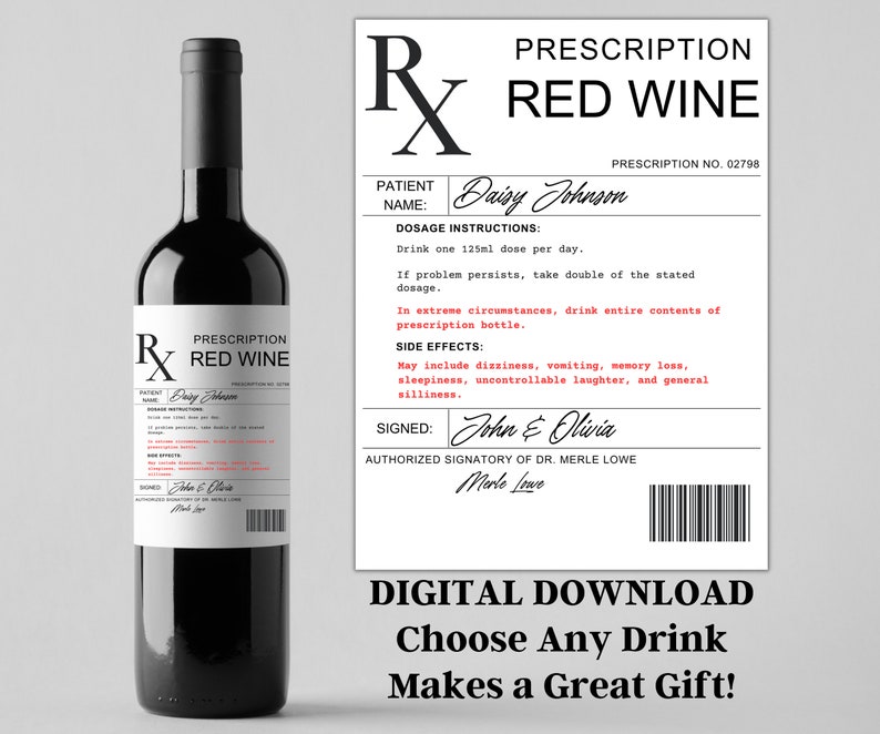 Prescription Wine Bottle Label Personalized Wine Label Svg Png Funny ...