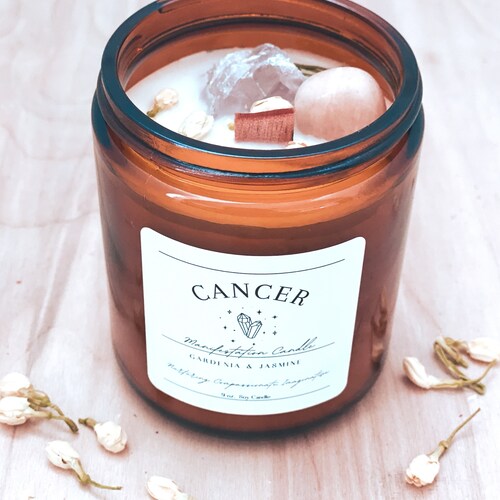 Iridescent Cancer Candle With Crystals for Manifestation. - Etsy