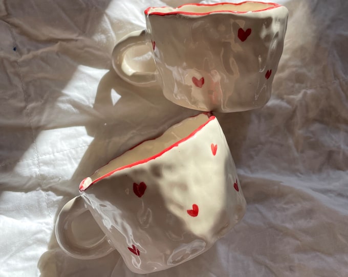 Handmade Ceramic Simple Pottery Mug With Small Red Hearts 1 Mug - Etsy