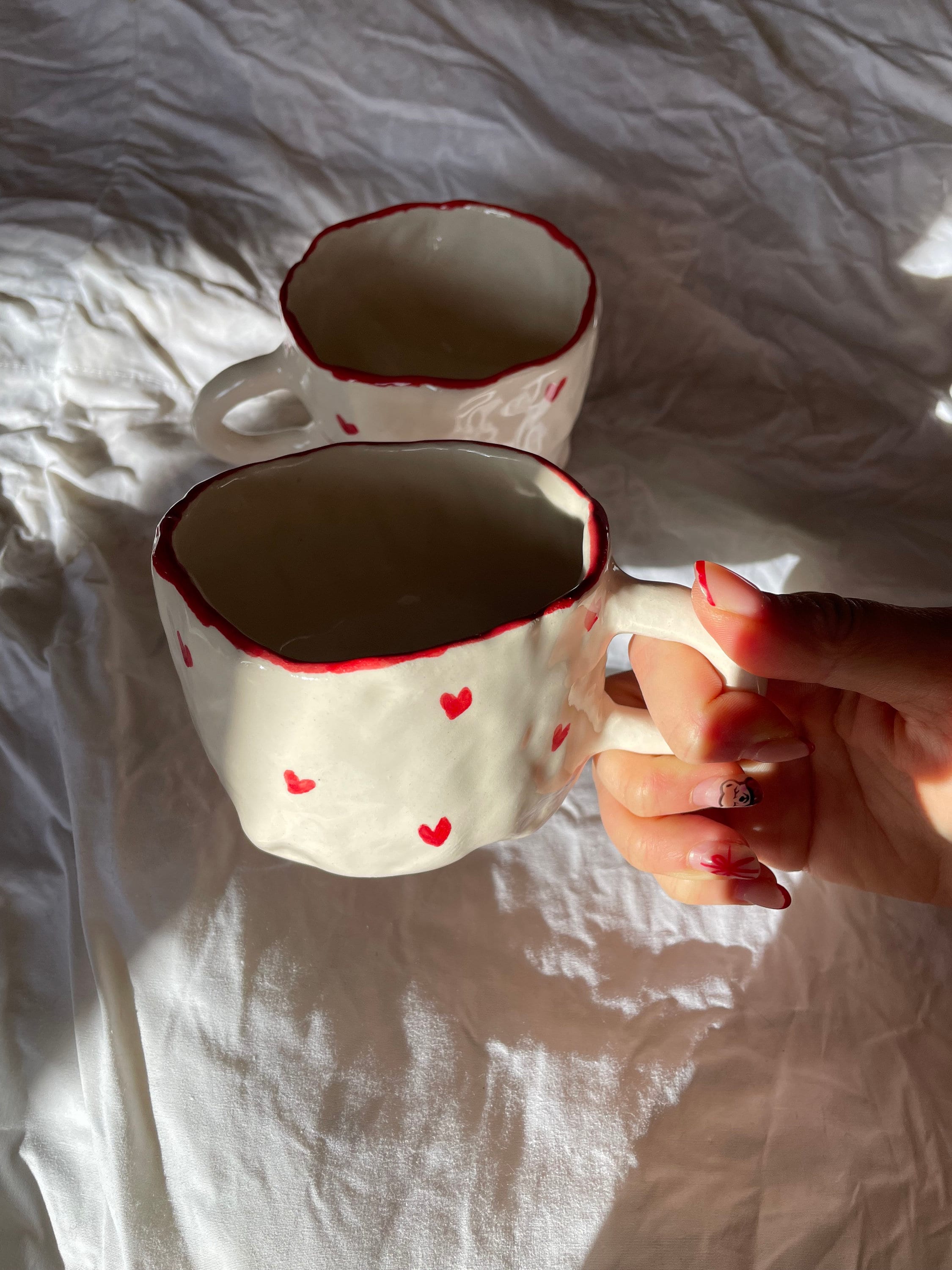 Handmade Ceramic Simple Pottery Mug With Small Red Hearts (1 Mug ...