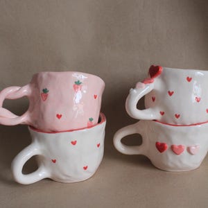 Handmade Ceramic Simple Pottery Mug With Small Red Hearts (1 Mug) - Etsy