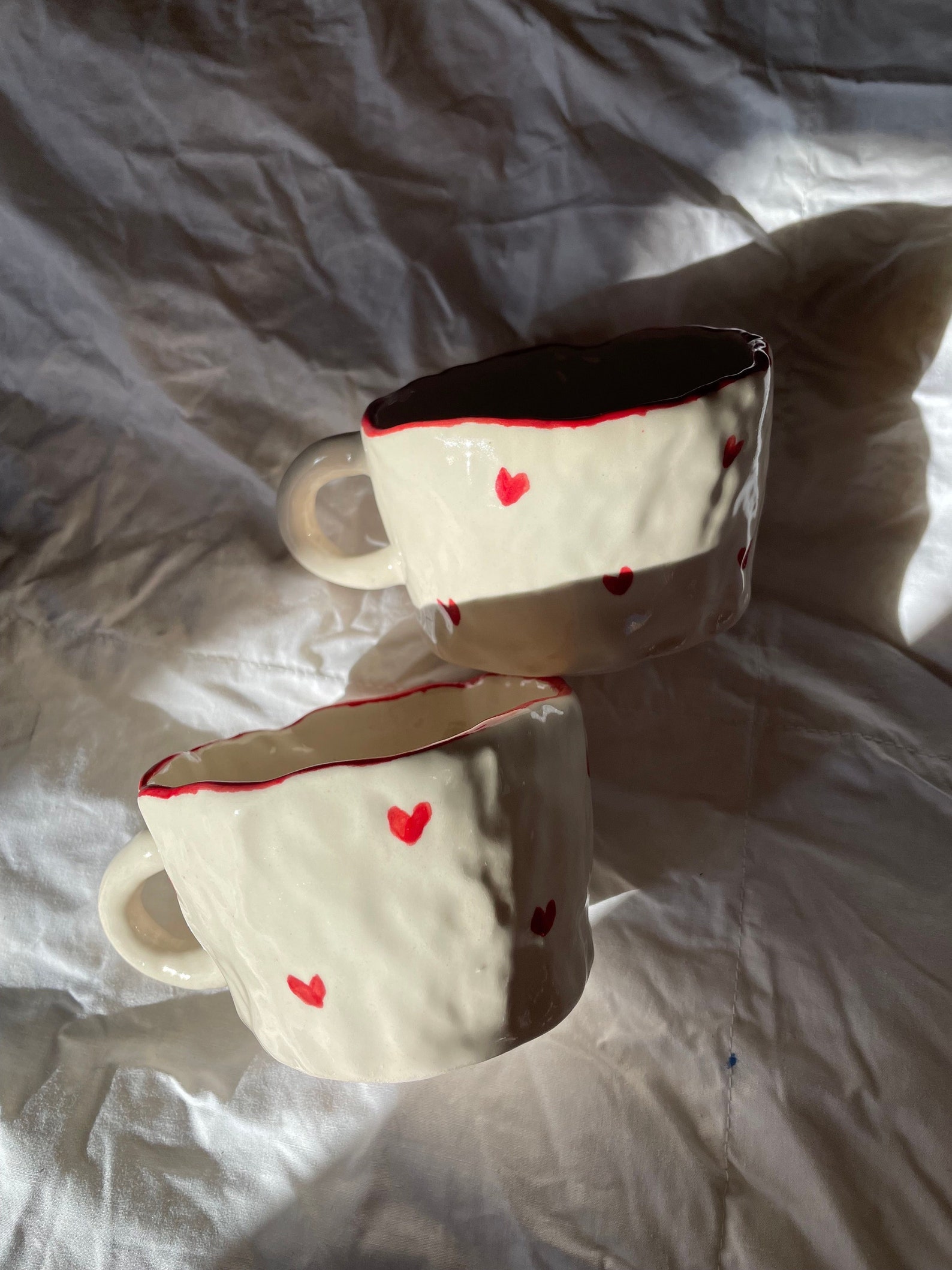 Handmade Ceramic Simple Pottery Mug With Small Red Hearts (1 Mug ...
