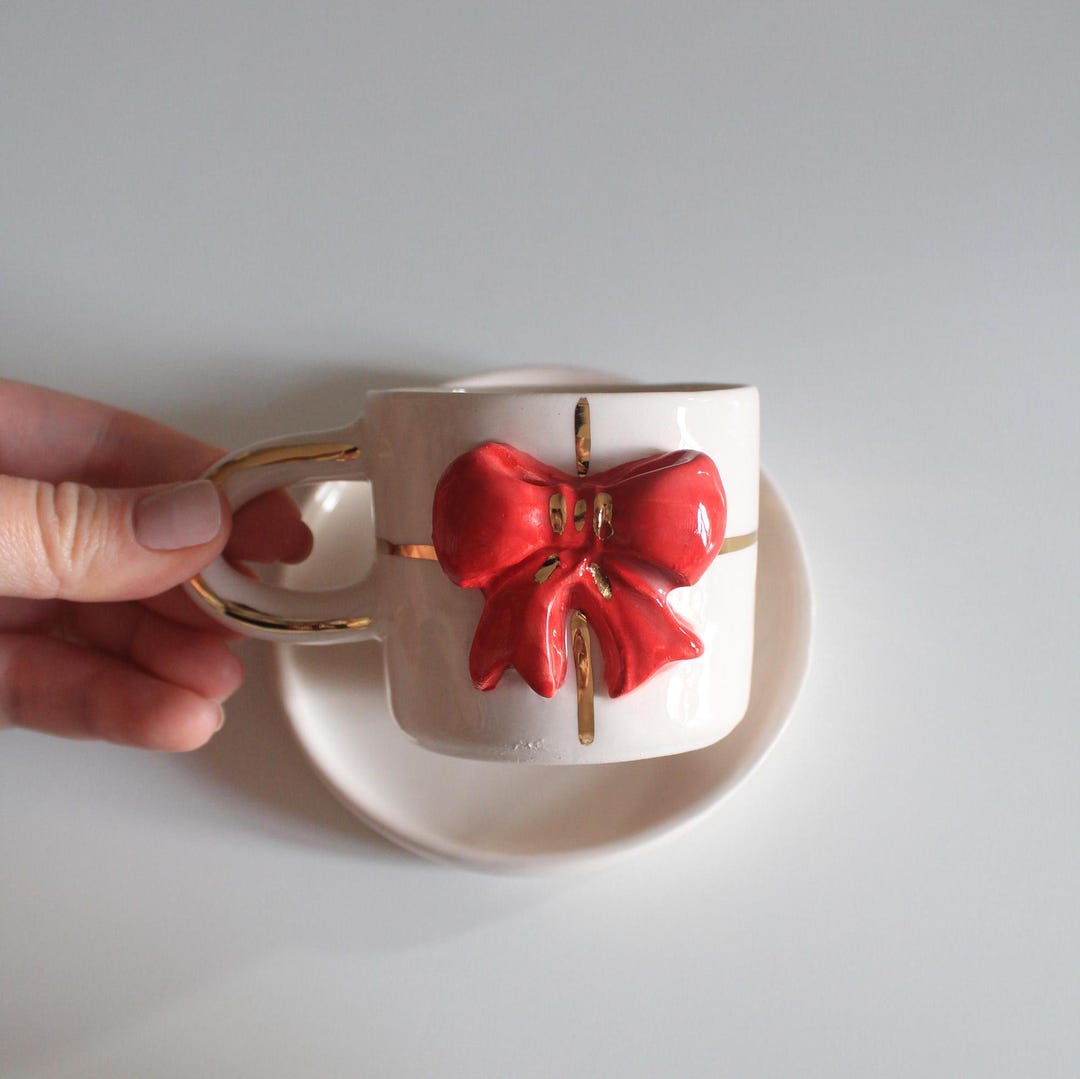Red Ribbon Espresso Cup, Turkish Coffee Cup With 24C Gold Details ...