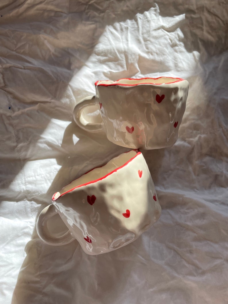 Handmade Ceramic Simple Pottery Mug With Small Red Hearts (1 Mug ...