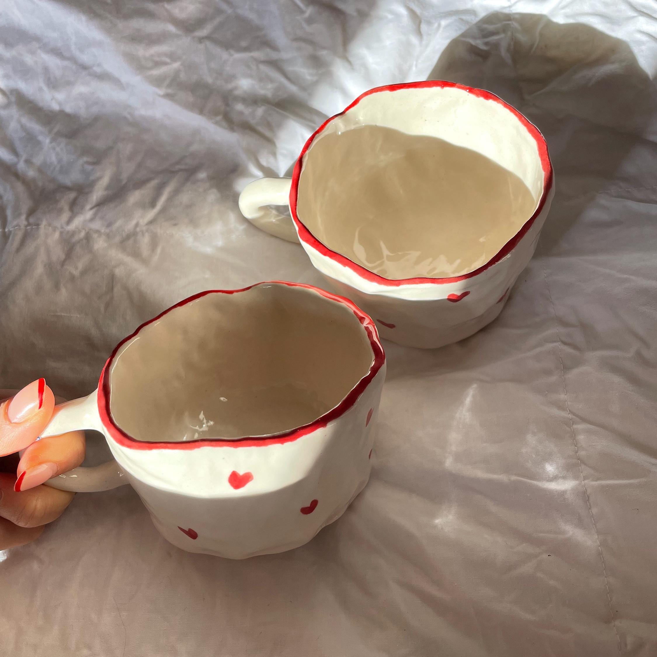 Handmade Ceramic Simple Pottery Mug With Small Red Hearts 1 Mug Pre ...