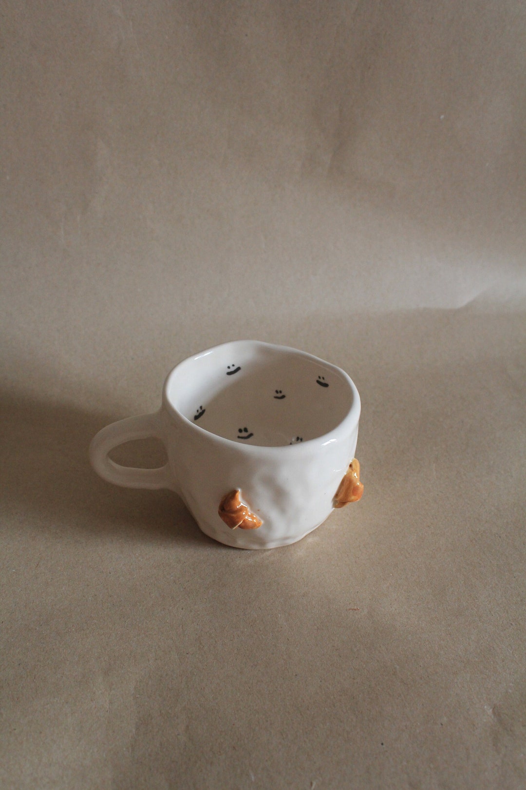 Handmade Ceramic Croissant Mug: Smiley Face Pottery Coffee Cup - Etsy