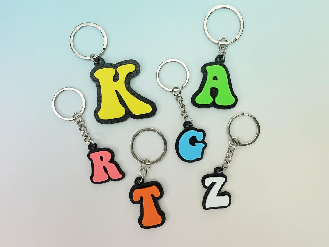 Initial Keychain (style 2) - Letter Key Ring - Alphabet School Bag Tag ...