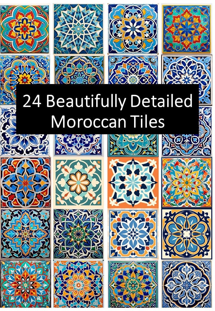 24 Moroccan Tile Digital Paper Images, Instant Download, Clip Art ...