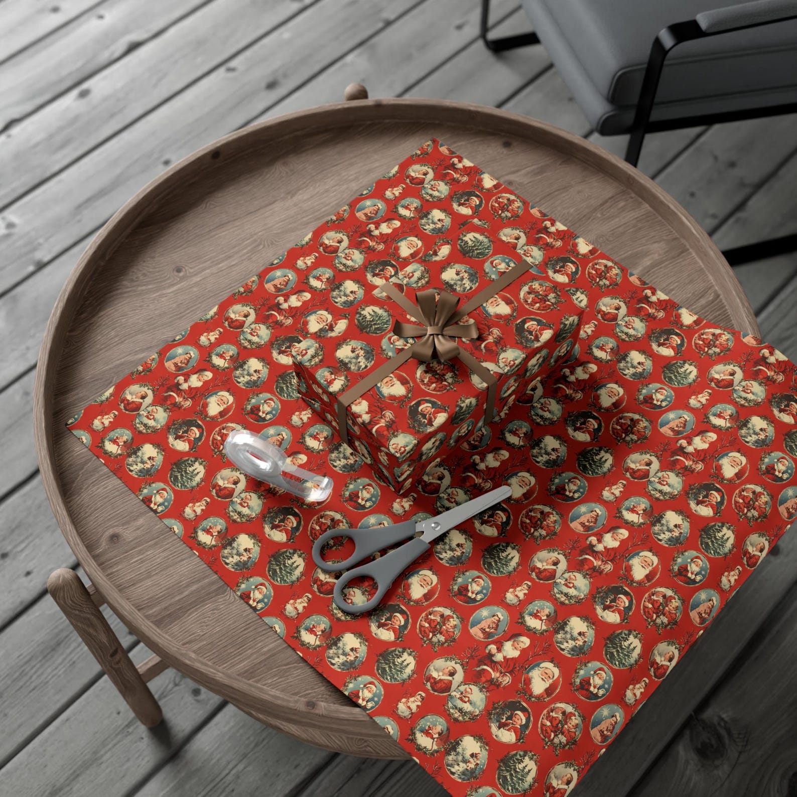 Vintage Santa Claus Christmas Wrapping Paper, Holiday Gift Wrap With ...