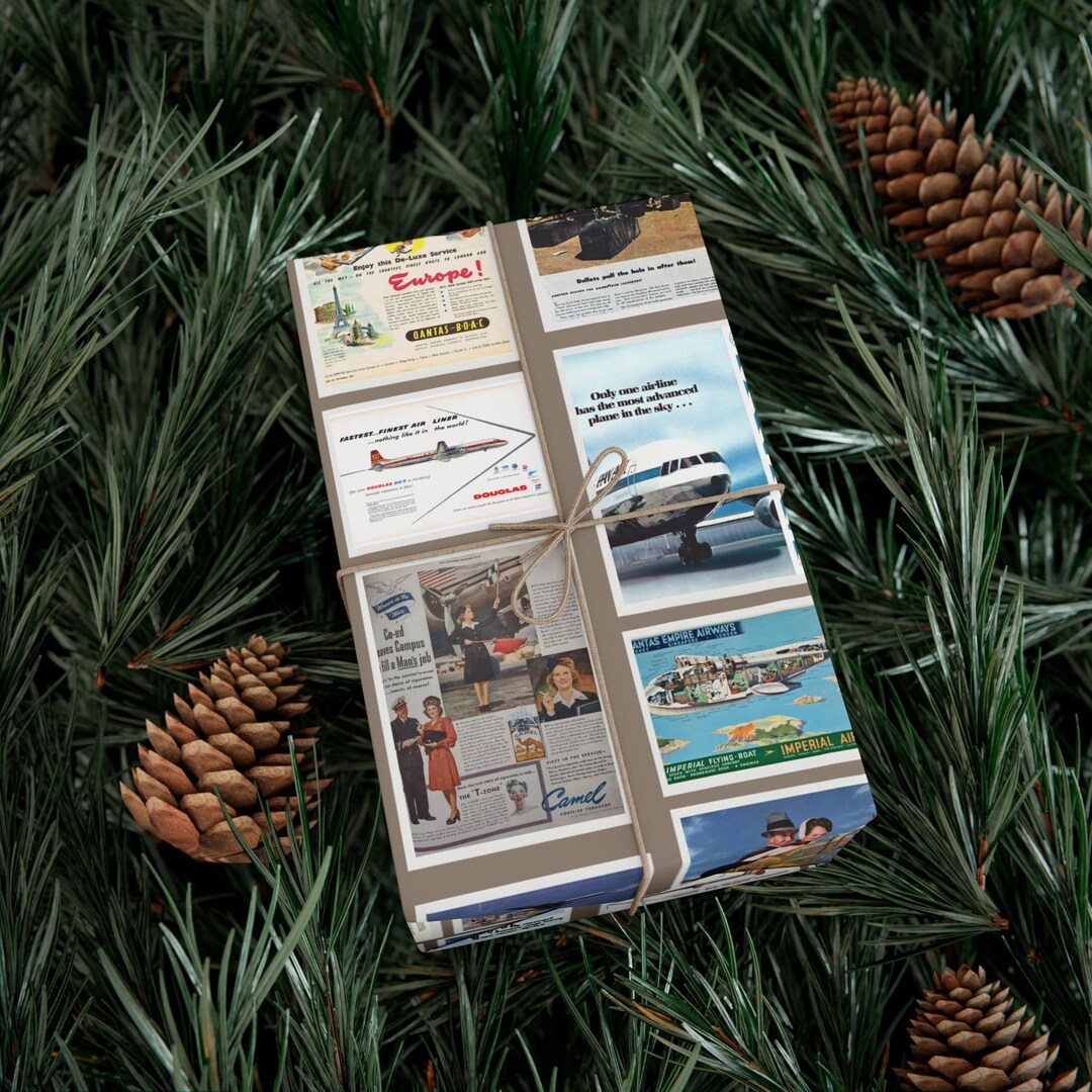 Vintage Aviation Advertisement Gift Wrap Paper, Retro Airplane Theme ...