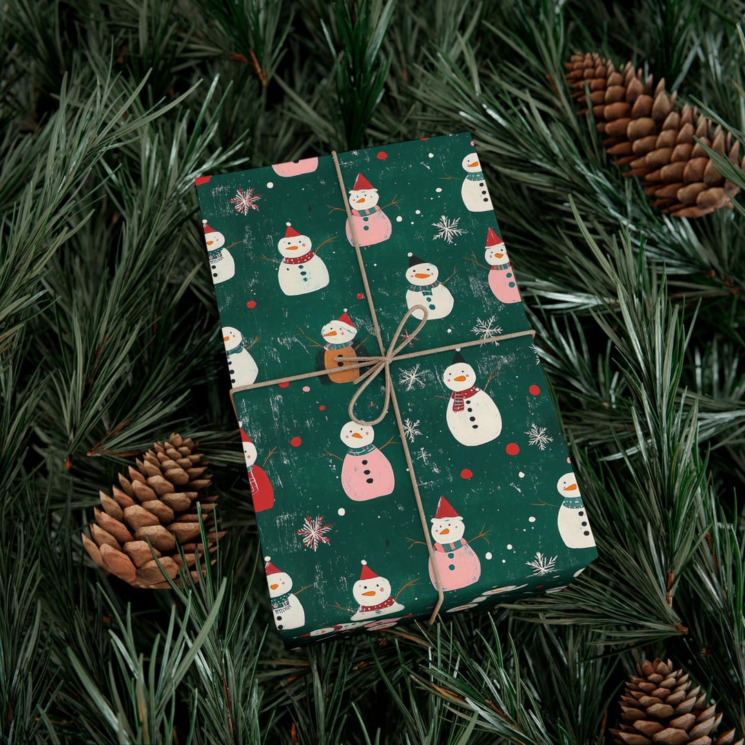 Snowman Christmas Wrapping Paper Festive Holiday Gift Wrap, Matte or ...
